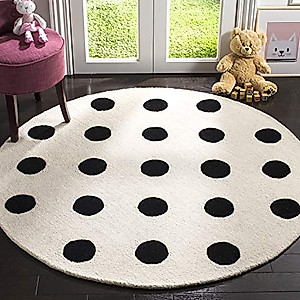 SAFAVIEH Kids Collection 5' Round Ivory / Black SFK904D Handmade Polka Dot Wool Area Rug