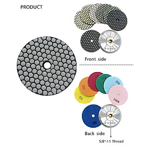 ComeFloor Dry Diamond Polishing Pads for Granite Marble Stone 4 Inch Set 7 Pieces Grinding Pads Plus a Alu Backer Pads