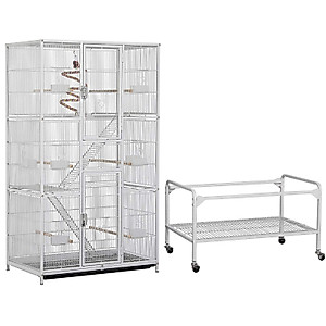 Yaheetech 69-Inch Extra Large Wrought Animal Cage Metal 3 Levels Small Animal Cage w/Cross Shelves and Ladders for Ferret Chinchilla Sugar Glider Squirrel, White