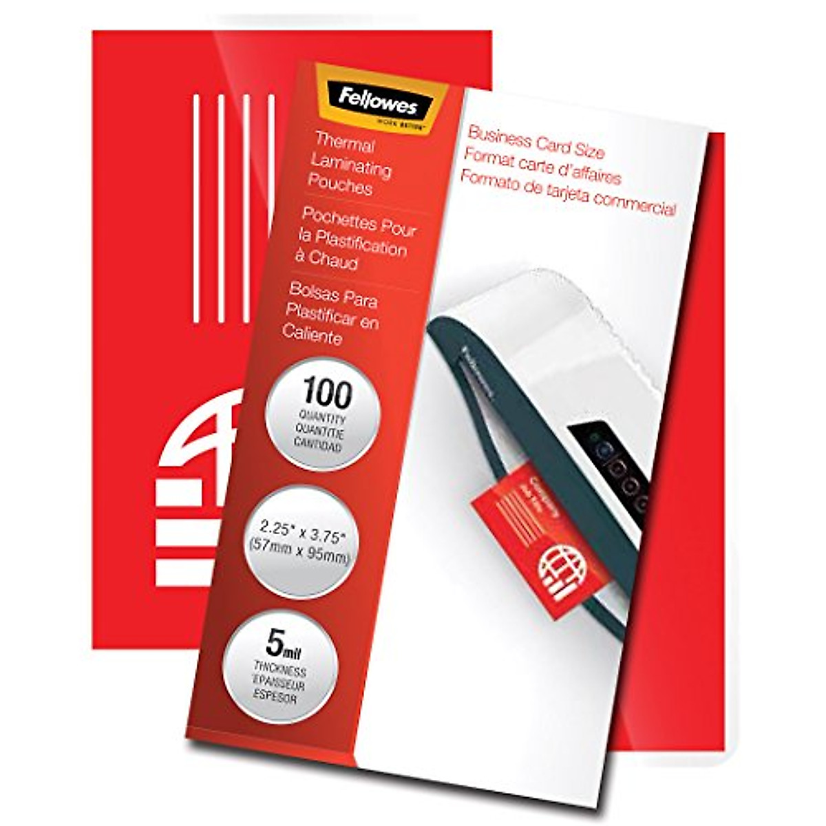 Fellowes Glossy Pouches - Business Card, 5 mil, 100 pack (52031), Clear