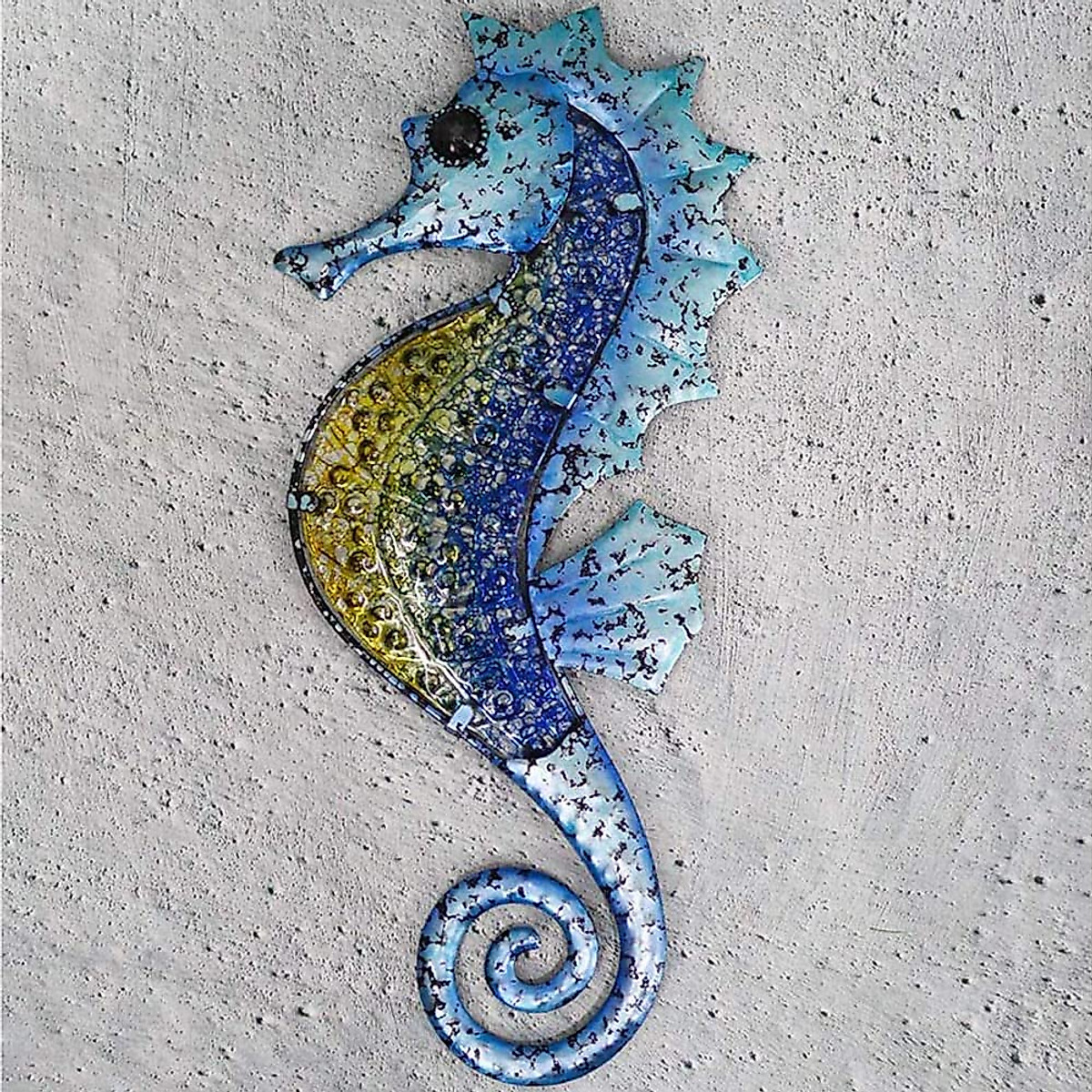 HONGLAND 14.4 Inch Metal Plus Glass Seahorse Wall Hanging Art Decoration-For Outdoor/Indoor/Living Room-Pretty Gifts for Relatives and Friends