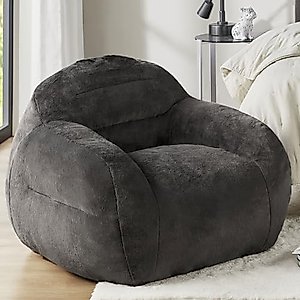 Codi Comfy Bean Bag Chair for Bedroom, Giant BeanBag Sofa - Large and Lazy Lounge Chairs for Adults and Teens - Fluffy Faux Fur with Memory Foam Filler Included - Grey