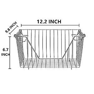 Slideep 12.2'' Large Stackable Storage Baskets Cabinet Organizer Sturdy Metal Wire Pantry Freezer Bin for Pantry Home Bathroom Kitchen Organization 2 Packs