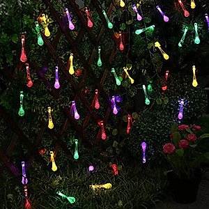 Solar String Lights, 22.9ft 50 Advanced Waterproof Water Drop Mode LED Solar Fairy Lights, Outdoor Saint Valentine's Day Lights for Patio, Lawn, Home, Garden, Wedding, Party Decorations