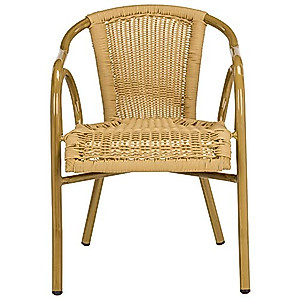 Safavieh PAT4000B-SET2 Outdoor Collection Dagny Natural and Light Brown Stacking Arm Chair