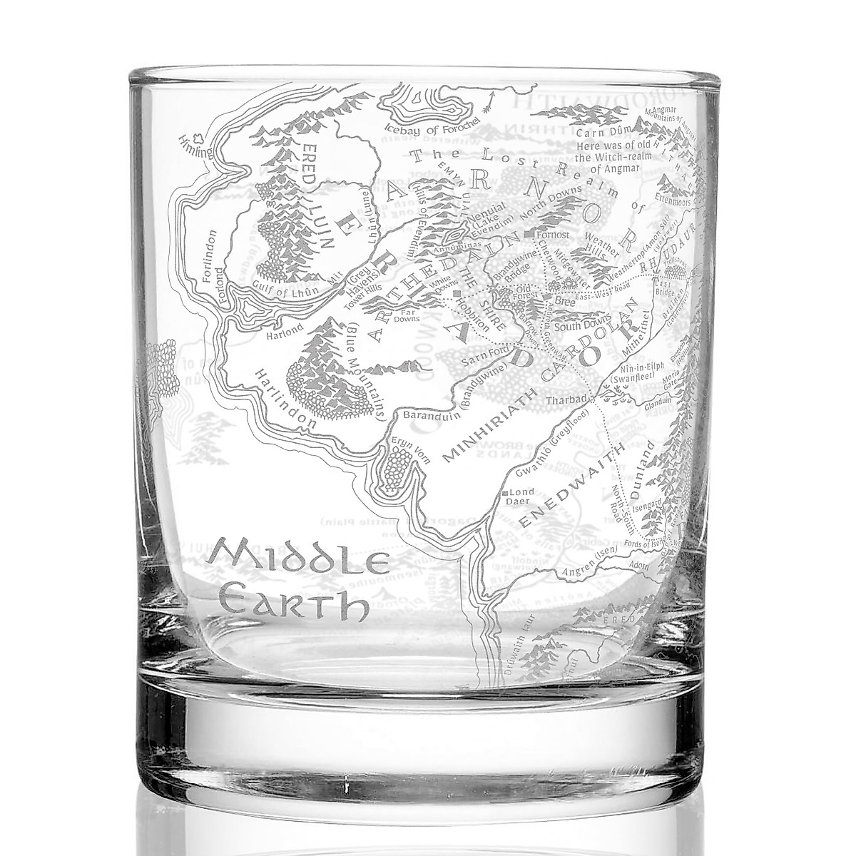 MAP OF MIDDLE EARTH Engraved Whiskey Rocks Glass | Inspired by The Hobbit, LOTR, Middle Earth, Tolkien Fantasy, & Rings of Power | Great Christmas Fantasy Gift & Bourbon Barware Drinking Decor!