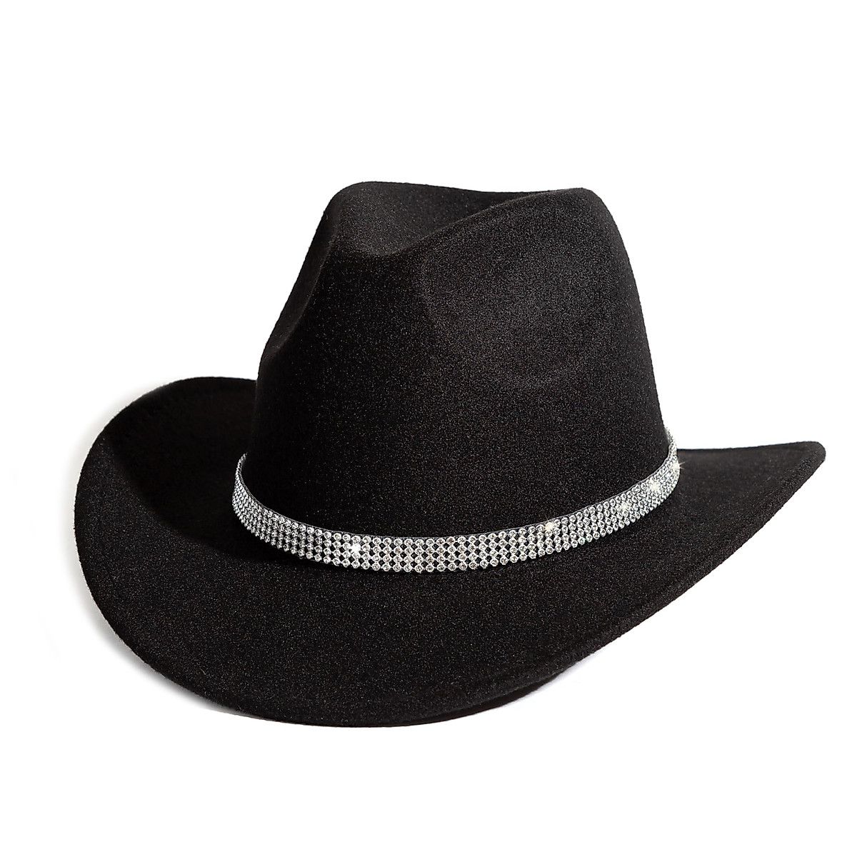HUDANHUWEI Shiny Rhinestone Cowgirl Hat Bling Wide Brim Cowboy Hat Party Classic Black