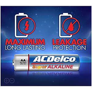 ACDelco 100-Count AA Batteries, Maximum Power Super Alkaline Battery, 10-Year Shelf Life, Reclosable Packaging