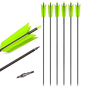 Lamehfyo 31" Carbon Arrows Target Flu-Flu Arrows Spine 500 Hunting and Target Practice Arrows with 4pcs Turkey Feathers for Small Game Hunting Shooting (6pcs, Green)