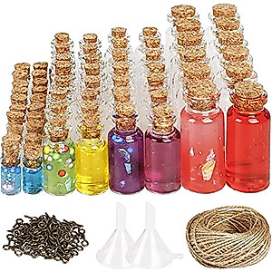 CUCUMI 106pcs Mini Glass Bottles with Cork Stoppers Small Jars Favors for DIY Decor (50pcs 0.5ml and 24pcs 2ml and 20pcs 5ml and 12pcs 10ml), 110pcs Eye Screws,30 Meters Twine and 2pcs Funnel