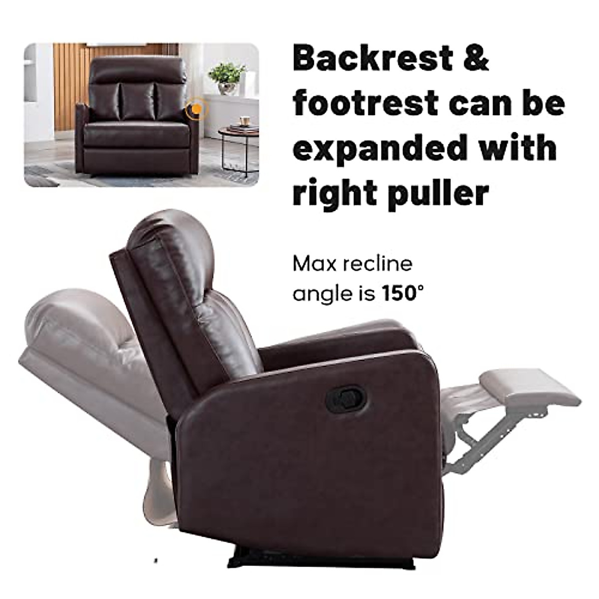 ANJ Oversized Recliners 34'' Extra Wide Recliner Chair Big Man Recliner Large Faux Leather 2-Seater Recliners Roomy Manual Reclining Chairs for Living Room, Perfect for Pups to Sit Together, Brown