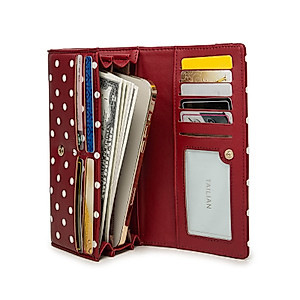 ROYALFAIR Polka Dot Wallet for Women, PU Leather Lady Purse with Cute Bowtie Card Holder Money Manager with ID Window (White Dots in Red)