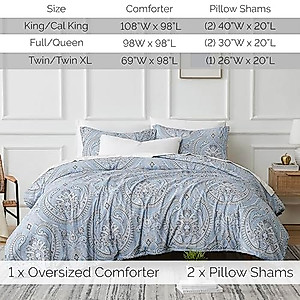 Southshore Fine Living, Inc. Oversized King Comforter Bedding Set, Down Alternative Boho Bedspread, Paisley Print Comforter, King/California King with 2 Matching Shams, Pure Melody Aqua