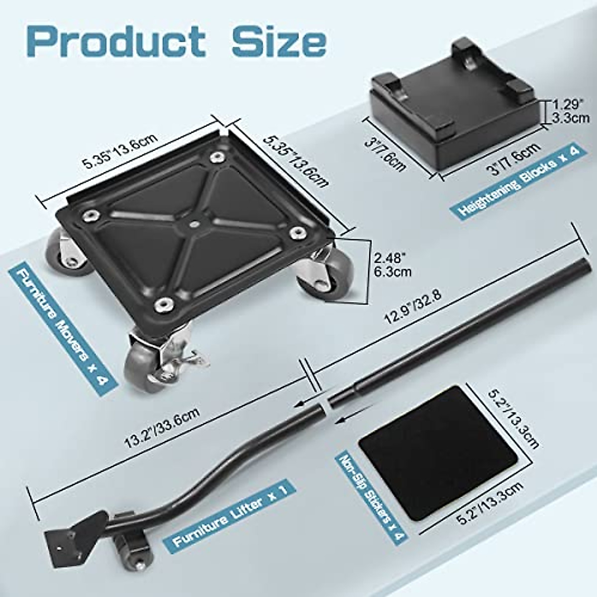 Furniture Movers Furniture Dolly Furniture Lifters for Heavy Furniture, Universal Wheels with Brakes, 2866 lbs Load Capacity, Furniture Sliders with Lifter Tool for Moving Heavy Appliance
