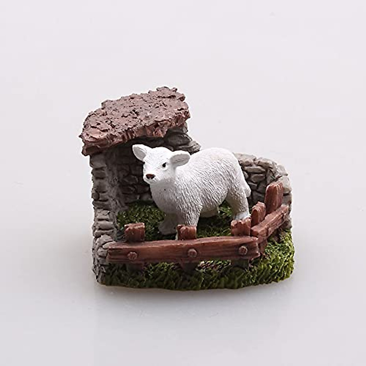 X Hot Popcorn Mini Animals Bunny Miniature Figurines Fence Rabbit Duck Sheep Model Fairy Garden Miniature Moss Landscape DIY Terrarium Crafts Ornament Accessories for Home Decoration, Set of 5