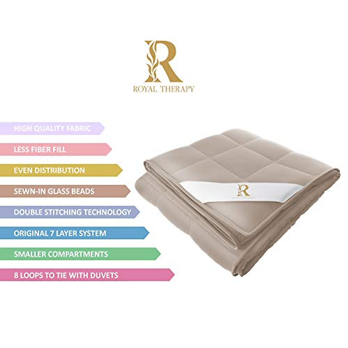 Royal Therapy Weighted Blanket - Heavy 100% Cotton Blankets with Premium Glass Beads (48''x78'' 15lbs, Texas Leather), Suitable for One Person (~150lb) - Use on Twin/Queen Bed