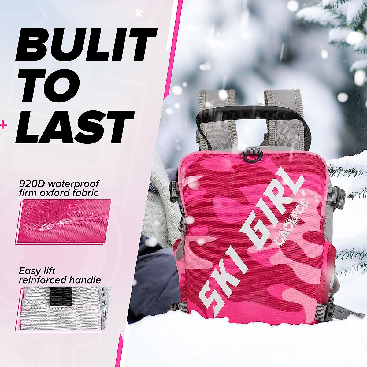 Ski Harness for Kids, Ski Harness with Retractable leashes and a Ski Helmet Mesh Pocket, Kids Ski Toddler Snowboard Teaching Speed Control (Pink, M)