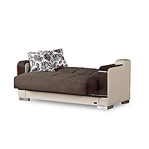 BEYAN Texas 2015 Collection Convertible Upholstered Loveseat with Storage Space Includes 2 Pillows, Light Brown