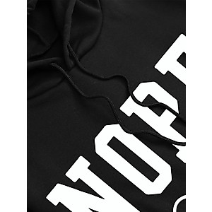 SHENHE Women's Slogan Letter Print Long Sleeve Hooded Sweatshirt Pullover Hoodie Tops Black L