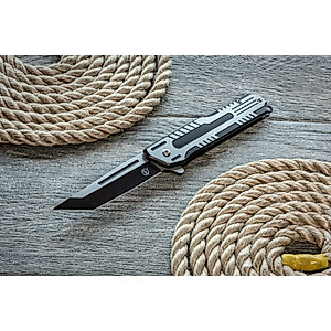 SE Spring Assisted Tanto Folding Knife with Black with Metal Machining Design - KFD20020-1