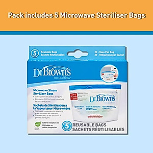 Dr. Brown's Microwave Steam Sterilizer Bags for Baby Bottles, Nipples, Bottle Parts, Pacifiers, Teethers and Breast Pump Parts - 5 Count(Pack of 1)