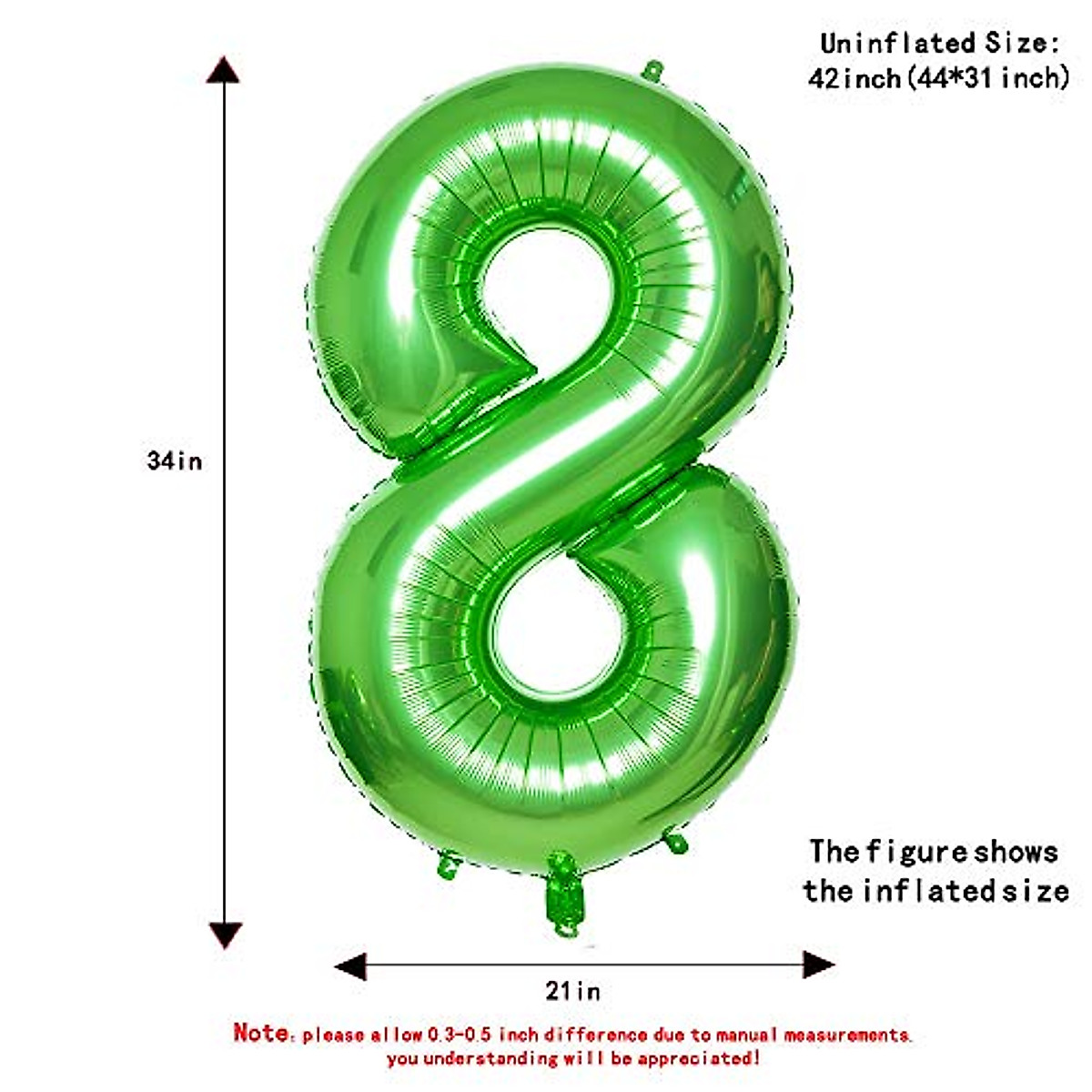 Green 8 Balloons,40 Inch Birthday Foil Balloon Party Decorations Supplies Helium Mylar Digital Balloons (Green Number 8)