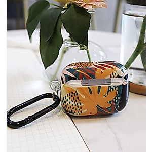 Case Designed for Airpods Pro, Cute Floral Case for Girls Women Protective Cover for Apple Airpods Pro 2019, Shockproof Hard Case Cover for iPods Pro with Portable Keychain Flower Yellow Maple