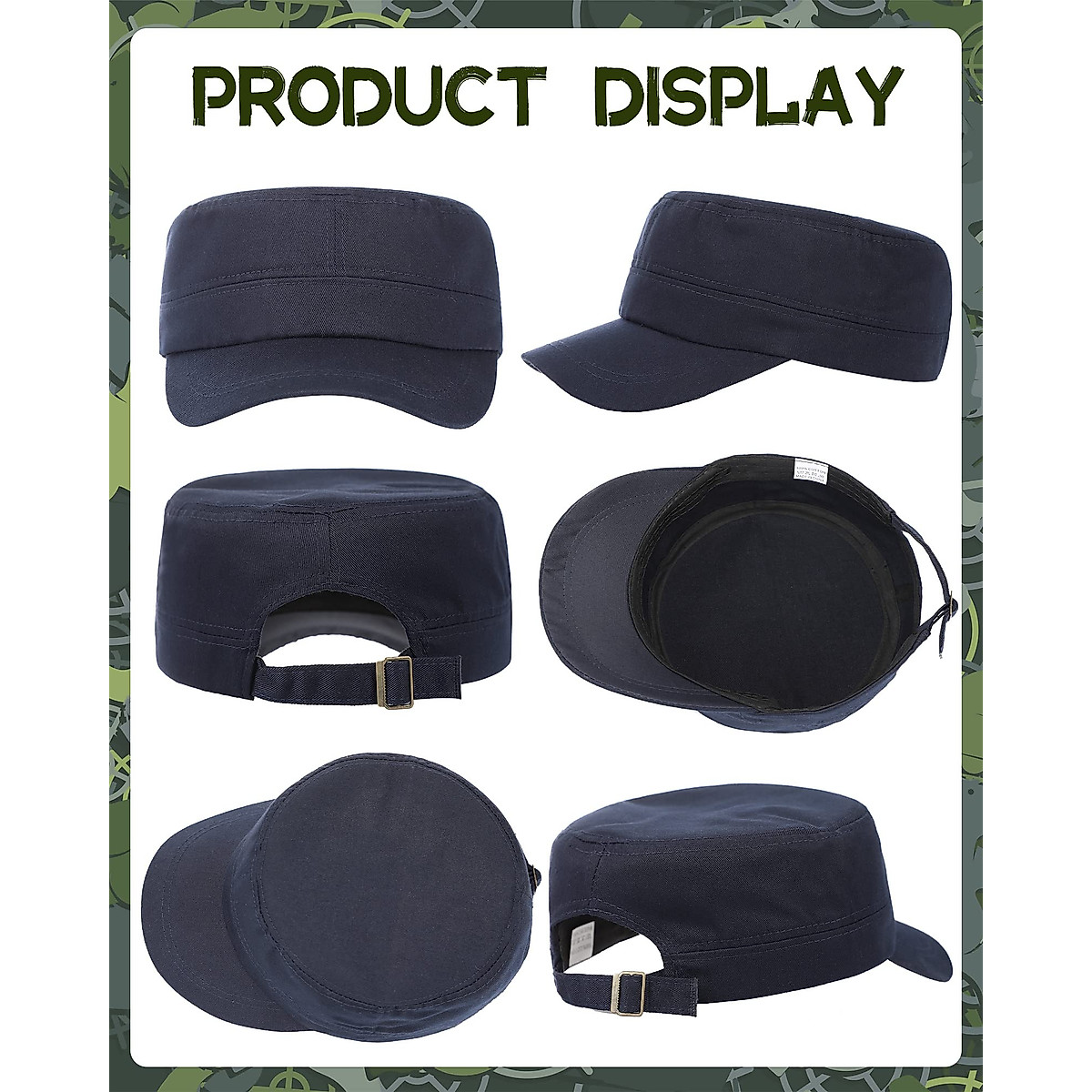 8 Pcs Military Style Caps for Men Cadet Army Adjustable Unisex Washed Cotton Cadet Hat for Women (Classic Style)