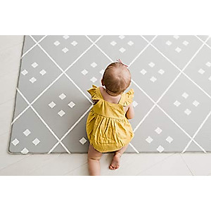 Baby Play Mat | One-Piece Reversible Foam Floor Mat | Large | Eco-Friendly | Extra Soft | Non-Toxic | Baby | Toddlers | Kids (Grey Dash + Diamond, Large)