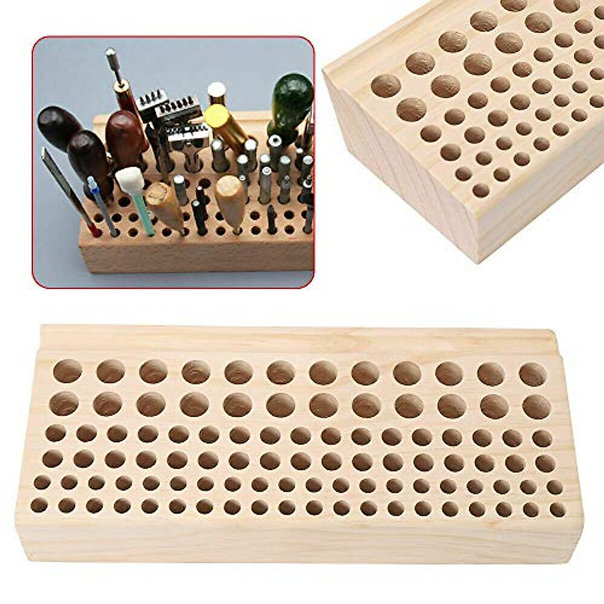 98 Holes Leather Holder Tool Wooden, Professional Tool Rack Leathercraft Stand Holder Organizer Leather Tools Storage Box for Leather Working Making Punch Tools Organizer Wooden Stamp Organizer