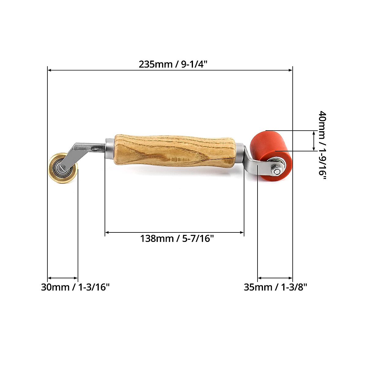 QWORK Seam Roller, 40mm Silicone Seam Roller with 6mm Brass Detail Penny Roller, Smoothing Seam Roller Tool for PVC/TPO/EPDM Single Ply Roofing Tape