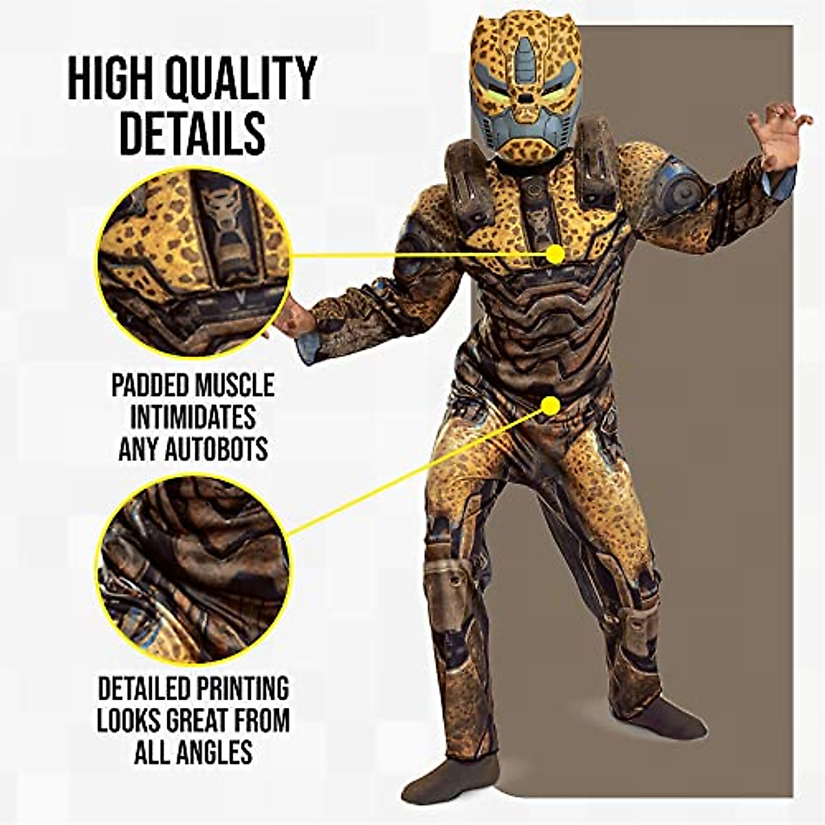 Disguise Cheetor Transformers Costume for Kids, Official Transformers Rise of the Beasts Muscle Padded Costume and Mask, Size (7-8)