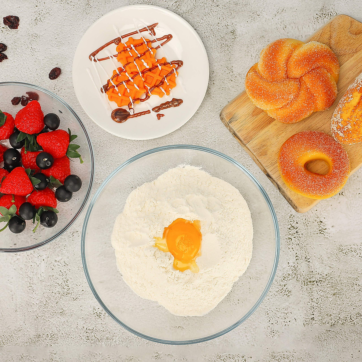 FOYO 8-inch Round Tempered Glass Bowl for Mixing Salad or Cereal, Set of 2