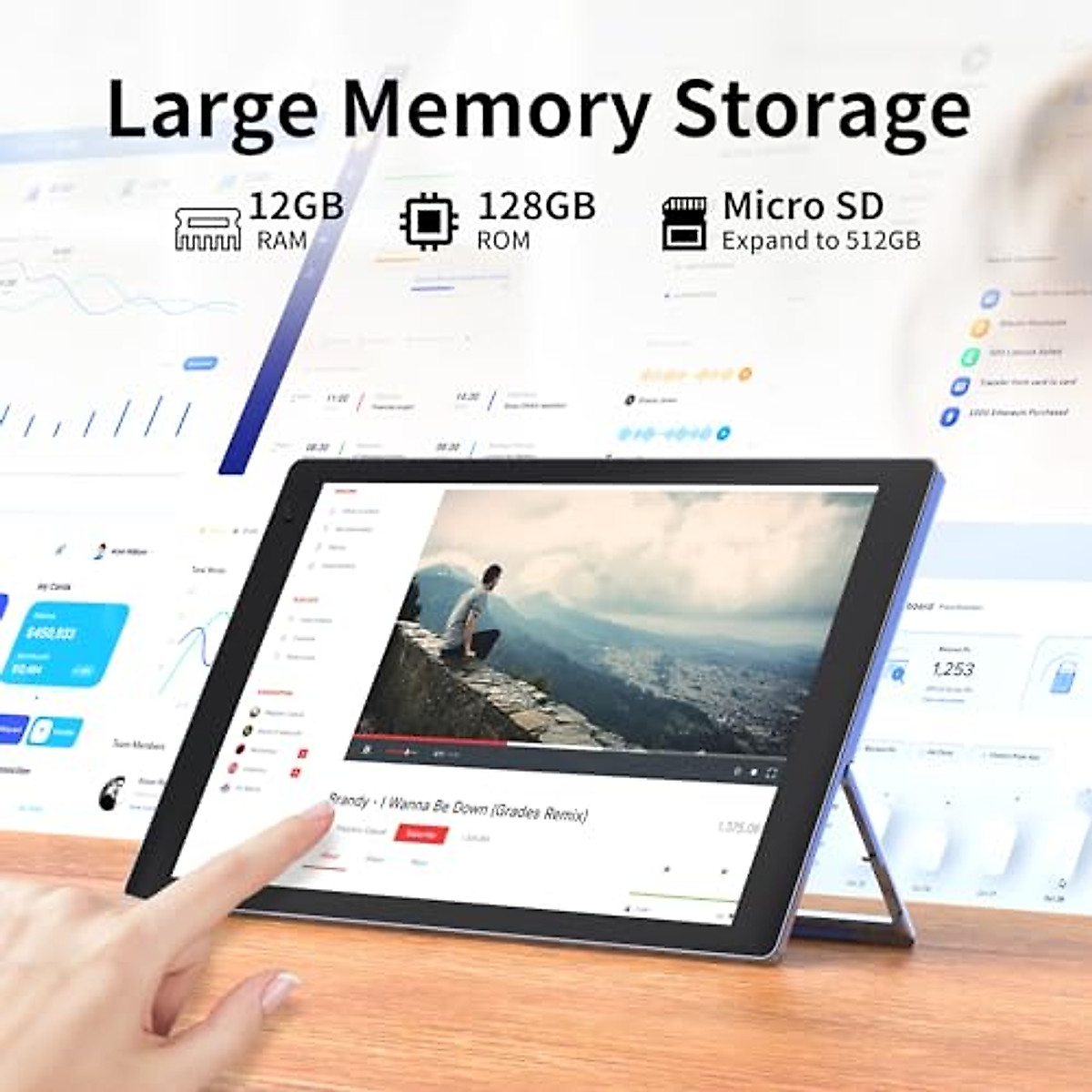 TJD Android Tablet 10 inch, 128GB ROM Tablet PC, Quad-Core Processor, 6000mAh Battery Dual Camera Stereo Speakers, WiFi, Bluetooth, Gaming Reading Google Touchscreen Tablets (Blue)