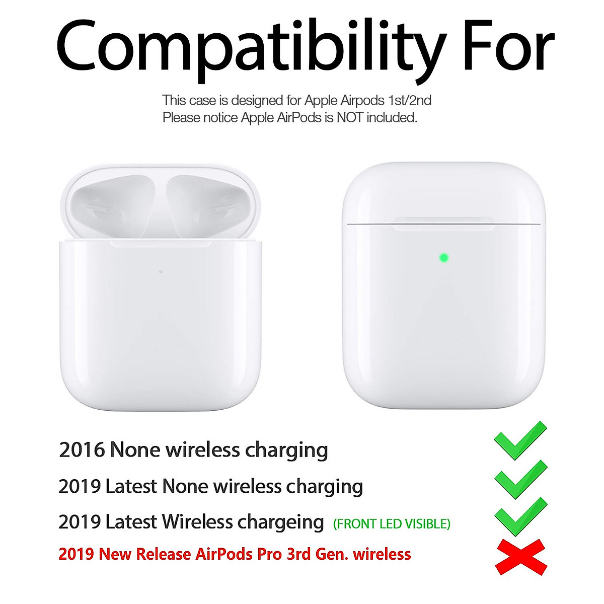 Hamile Cover Compatible with AirPods Case, Soft Silicone Protective Covers Skin (Front LED Visible) Designed for Airpod 2/ AirPod 1 Cases with Keychain Accessories, Women Girls Men Boys,Black