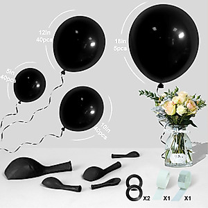 125pcs Black Balloon Garland Kit, 18/12/10/5 inch Black Latex Balloons Different Sizes Pack for Birthday Halloween Graduation Baby Shower Father's Day Party Decorations