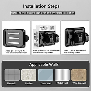 Shower Head Holder with Hook - Strong Adhesive Waterproof Handheld Shower Holder, Adjustable Shower Wand Holder Wall Mount for rv Shower Kids Shower Bathroom Shower, No Drilling (Silver)