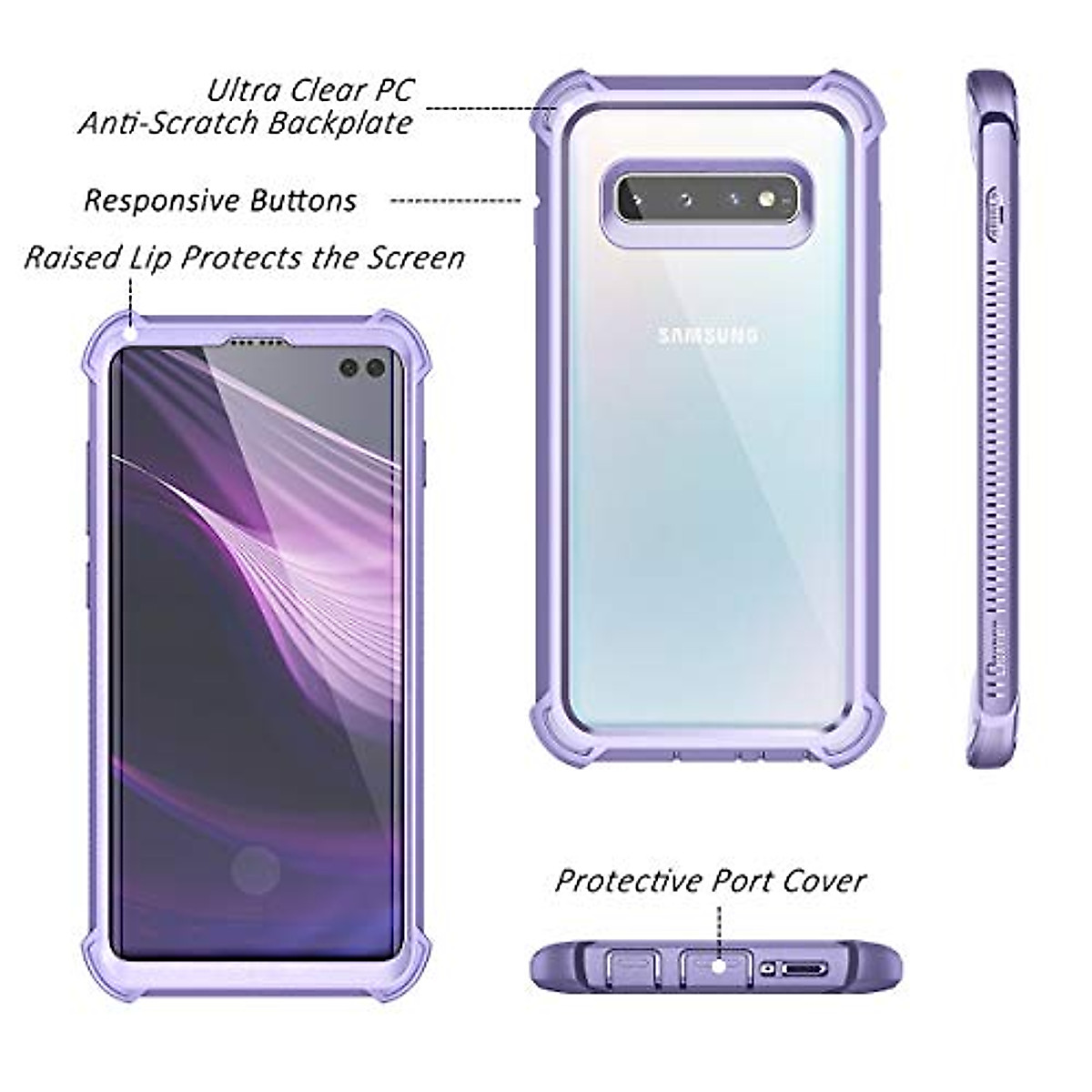 Dexnor Galaxy S10 Plus Case with Screen Protector Clear Rugged Full Body Protective Shockproof Hard Back Defender Dual Layer Heavy Duty Bumper Cover Case for Samsung Galaxy S10 Plus