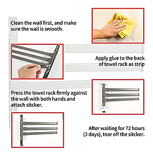 Swivel Hand Towel Rack, Rustproof Towel Bar with 3 Arms Swinging Out 180° Rotation, Space Saving Towel Rack Wall Mounted with Hook for Bathroom, Kitchen BUWILRQ (Gun Grey)