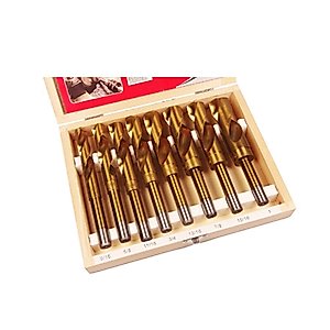 ATE Tools 8 Pc Titanium Silver & Deming Power Drill Bit Set Drilling 9/16"-1"