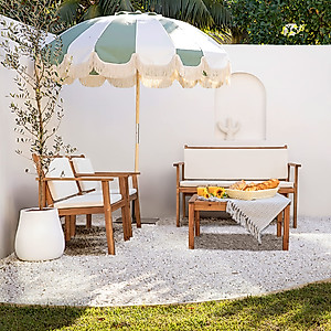 Devoko Patio Furniture 4 Piece Acacia Wood Outdoor Conversation Sofa Set with Table & Cushions Porch Chairs for Garden, Deck, Backyard, Beige