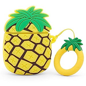 YONOCOSTA Cute Airpods Case, Airpods 2 Case, Pineapple Cool Funny 3D Fruit Shaped Full Protection Shockproof Soft Silicone Charging Case Cover Skin with Keychain for Airpods 1&2