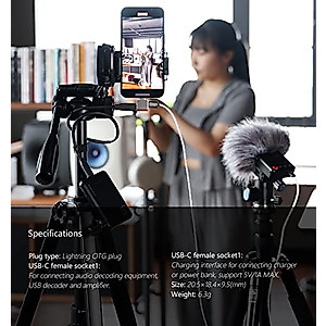 Linsoul DDHIFI TC28i Pro L to Dual USB-C Female Jack OTG Power Adapter Audio Converter for iPhone, iPad, iPod