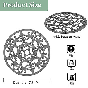 Hotsyang Silicone Trivets, Silicone Trivets for Hot Dishes Modern, Trivets for Hot Pots and Pans, Silicone Hot Pads for Kitchen, Silicone Trivets Round 6 Pack Black, Multi-Use Intricately Carved Mats