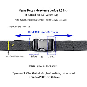 Baitoo Side Release Buckles,1 1/2 Inch Heavy Duty Dual Adjustable Plastic Buckle Snaps Clips 1.5 Inch Backpack Belt Buckle Replacement 2 Packs