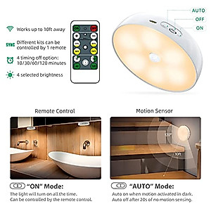 Lightbiz Warm Color LED Closet Lights Wireless Motion Sensor Puck Light, USB Rechargeable Battery Operated Puck Lights with Remote, Dimmer Under Cabinet Counter Lighting for Kitchen, Wardrobe (6 Pack)