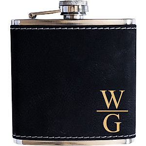 Personalized Flask For Wedding Gift. Customized Flask Gift Set. Engraved Leatherette Flask With Optional Gift Box For Groomsmen Gifts. Engraved Flask (Black & Gold)