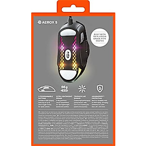 SteelSeries Aerox 5 - Lightweight Gaming Mouse - 18000 CPI -- TrueMove Air Optical Sensor - Ultra-lightweight Water Resistant Design - Universal USB-C Connectivity