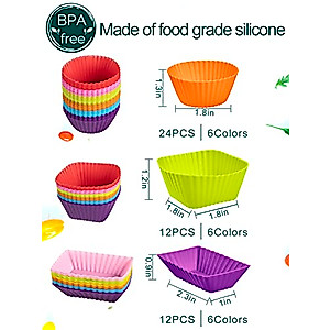 48Pcs Silicone Lunch Box Dividers- 3 Shapes Bento Lunch Box Silicone Divider to Block Food from Sticking- Silicone Baking Cups Bento Box Accessories for Kids School Lunch Home Party Picnic (6 Colors)