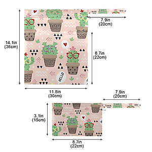susiyo Cloth Diaper Wet Dry Bags Cartoon Funny Cactus Pink Waterproof Reusable Wet Bags with Two Zippered Pockets Baby Stroller Travel Beach Pool Gym Bag for Dirty Clothes Wet Swimsuits 2 Pack